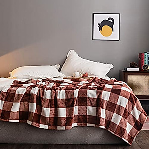 NEWCOSPLAY Buffalo Plaid Throw Blanket Soft Flannel Fleece Checker Pattern Lightweight Decorative Blanket for Bed Couch (280GSM-White Coffee, Throw(50"x60"))