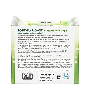 Aveeno Positively Radiant Oil-Free Makeup Removing Face Wipes to Help Even Skin Tone and Texture with Moisture-Rich Soy Extract, Gentle Facial Cleansing Wipes, Twin Pack, 2 x 25 ct.