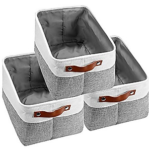 Vextronic Collapsible Storage Bins, Fabric Storage Baskets for Shelves, Canvas Decorative Storage Bins with Handles, Foldable Storage Baskets for Organizing Toys Clothes Closet, Gray & White 3 Pack