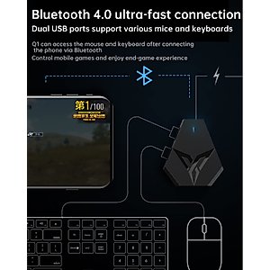 MODJUEGO Keyboard Mouse Converter-Q1 Portable Mobile Gaming Adapter for PUBG Android IOS Mobile Phone Gaming（Note: Not applicable to IOS 13.4 and above）
