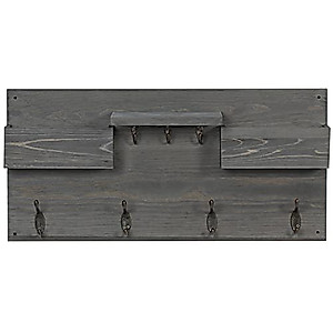 MyGift Wall Mounted Vintage Gray Solid Wood Mail and Key Holder Organizer Rack with Antique Key Hooks, Display Shelf and Letter Storage Bins, Entryway Family Command Center