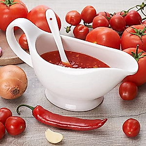 MaKar Gravy Boat, 15 oz, Spoon, Gravy Boat for Salad Dressings Milk, Sauce, Broth, Creamer, Microwave & Dishwasher Safe