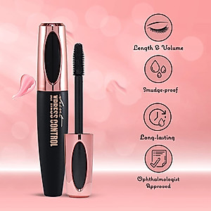 Secret Xpress Control 4D Silk Fiber Lash Mascara, Lengthening and Thick, Volume, Long Lasting, Smudge-Proof, All Day Full, Long, Thick, Smudge-Proof Eyelashes