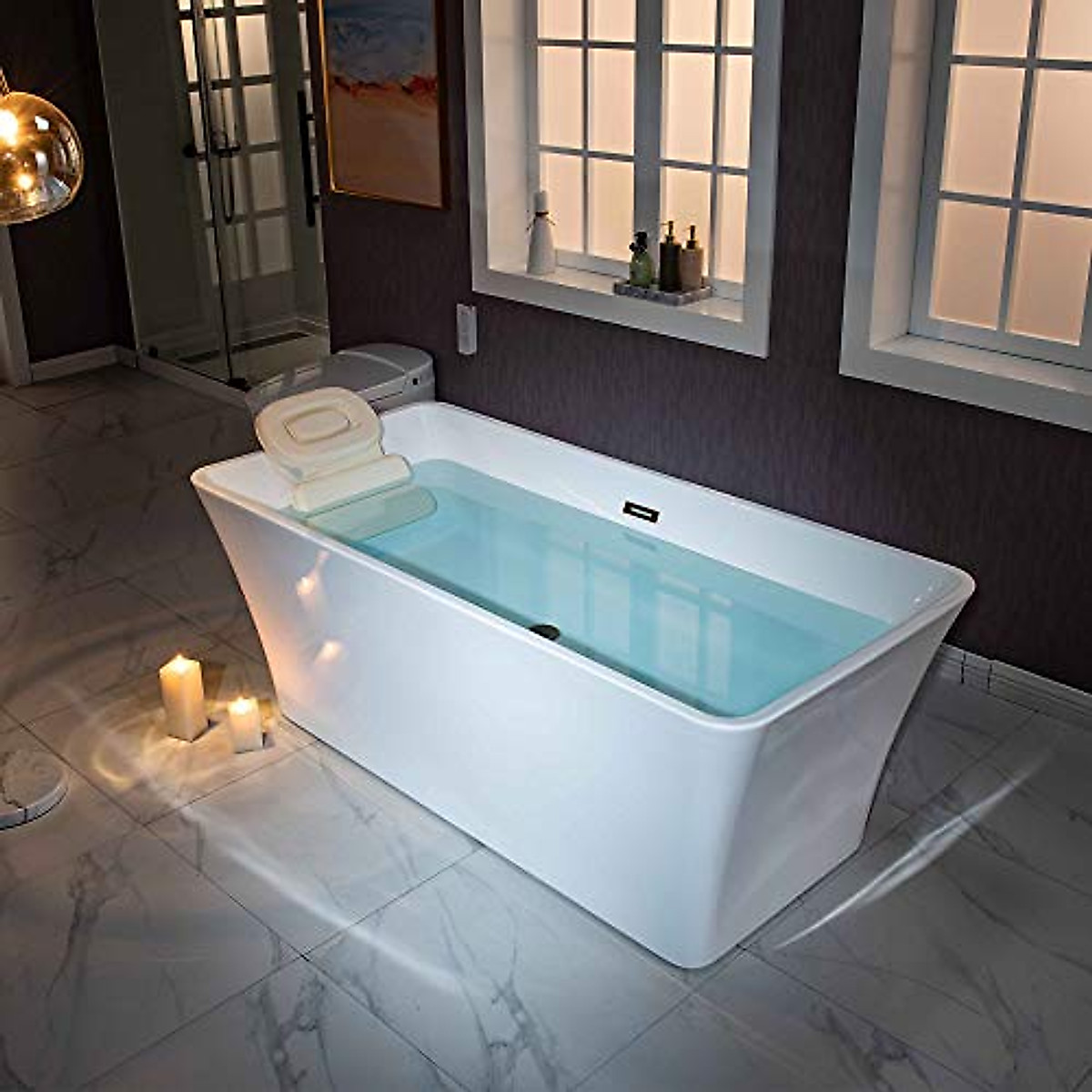 WOODBRIDGE 59"Freestanding White Acylic Soaking Bathtub with Drain Kit and Floor Mount Tub Filler in ORB,BTA1509 -ORB-Drain &O+F0010ORBVT