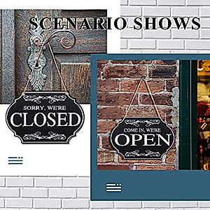 Rustic Wooden Store Open and Closed Business Sign Two Sided Reversible Come In We're Open or Closed Store Hanging Sign for Coffee Bar Shop Door Window, 11.8 x 7.8 Inch (Black Board, White Words)