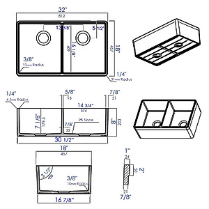 ALFI brand AB512 32-Inch Double Bowl Fireclay Farmhouse Kitchen Sink with 1 3/4-Inch Lip, White