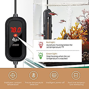 AQQA Aquarium Heater,100W/200W/300W/500W Fish Tank Heater,Submersible Digital LED Controller,Dry Heating Protector and Safety Thermal Cut-Off,Suitable for Fresh Water Salt Water (200W)