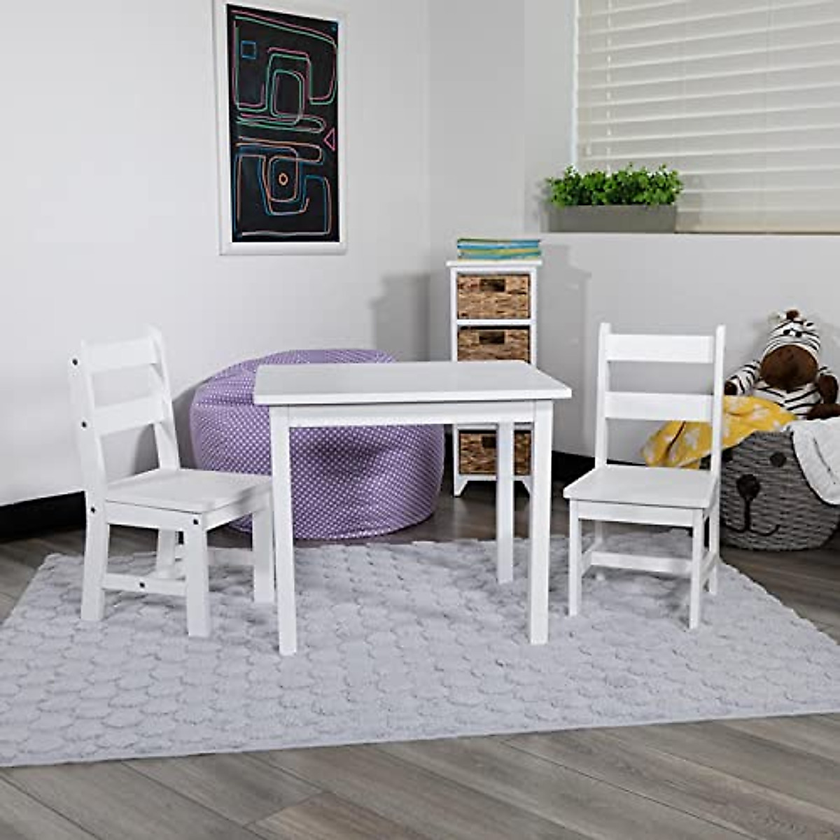Flash Furniture Kyndl Kids Solid Hardwood Table and Chair Set for Playroom, Bedroom, Kitchen - 3 Piece Set - White