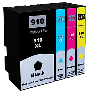 Upgraded 910XL Ink Cartridges Combo Pack High Yield, Compatible with HP OfficeJet 8010 8020 8030 Series Printers, Replace 910 910XL 916 916XL, Black Cyan Magenta Yellow