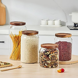 Sweejar Large Glass Candy Jars with Wooden Lids, 1 Gallon Glass Jar with Lid, Sugar/Flour Storage Containers, Big Glass Canisters with Airtight Lid, 1 Pack, Hand Lid
