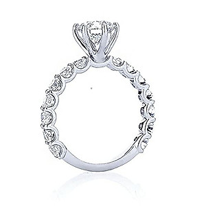 1 1/2 CT Round Shape White Cubic Zirconia Side Stones Womens Wedding Engagement Ring in 14K White Gold Plated 925 Sterling Silver (1.50 Cttw) Ring Size - 4