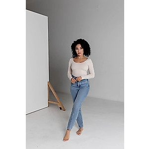 Almere Long Sleeve Top for Women, Contour Double-Lined Seamless Smooth Fabric Sleeved Basic Top, Low Neck Cut, Medium, Cream