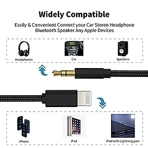 Aux Cord for iPhone,[Apple MFi Certified] Lightning to 3.5mm AUX Cable for Car Stereo, Headphone, Auxiliary Cable Compatible with iPhone 14 13 12 11 XS XR X 8 7 6 Nylon Braid Black 3.3FT