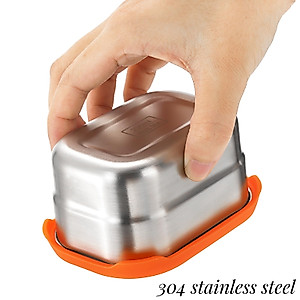 Goaste 4 Pack Stainless Steel Containers, 8 OZ Small Snack Container with Silicon Lids, Leakproof Sauce Dip Containers, Kids Lunch Box Food Container for School, Picnics, Camping Trips, Rectangle