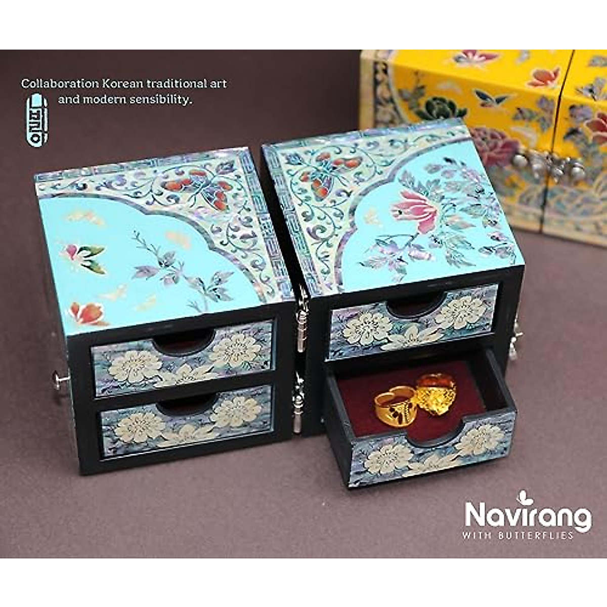 SoSHESHINES Mother of Pearl Small Jewelry Box - Premium Packaging for Gifts for Women, Thank you Gifts, Mom birthday Gifts, Korean Traditional Sea Shell Premium Handmade (SECRET_Aqua Blue)