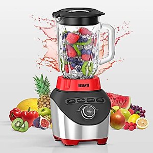 JUSANTE Blender Smoothie Countertop Blender with 64 oz Glass Jar 1200 Watts Professional Kitchen Blender for Shakes and Smoothies Red High-Speed Smoothie Blender for Smoothies Ice and Frozen Fruit with Autonomous Clean