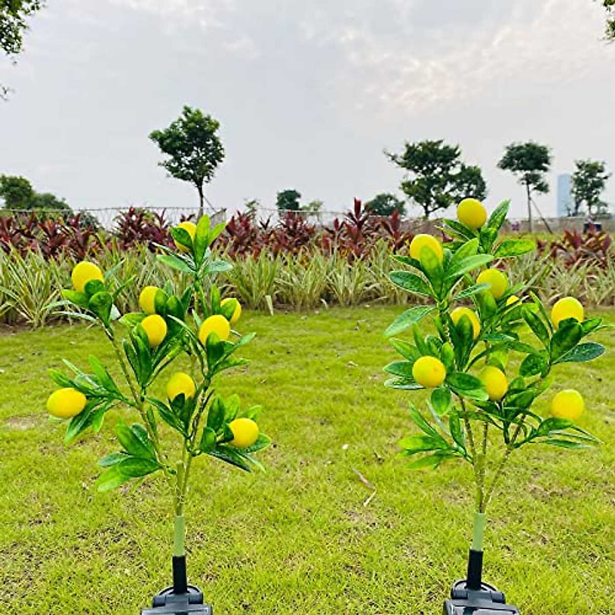 RSTYS 2 Pces Garden Solar Light Outdoor Decorative, 25.6 in Simulated Lemon Solar Lamps, Home Decorative Plastic Waterproof Landscape Lawn Lamp Garden Lights Metal Lamp for Pathway, Lawn, Patio, Yard