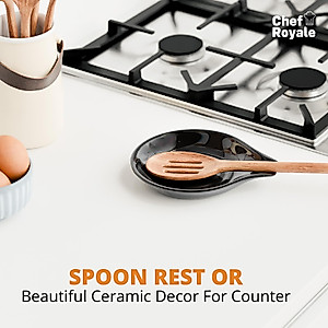 Ceramic Spoon Rest - 5 Inch Black Spoon Holder for Kitchen Counter - Perfect for Spoons, Ladles, Tongs, Spatulas, and Utensils