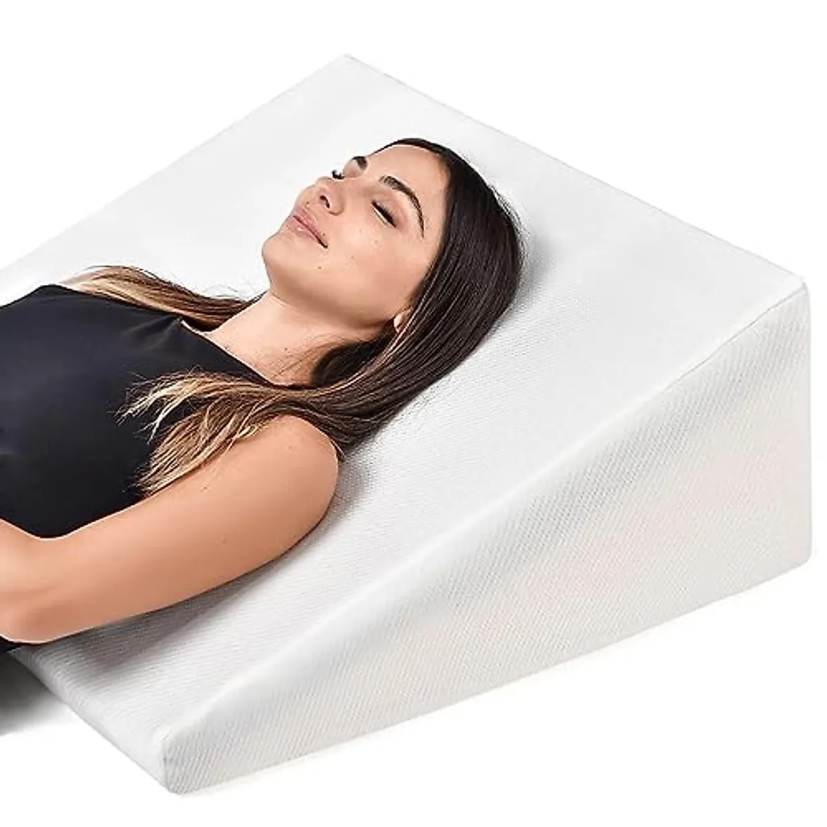 Bed Wedge Pillow Cooling Memory Foam Top – 8" 24" 24" Elevated Support Cushion, Triangle Wedge Pillow for Sleeping, Lower Back Pain, Acid Reflux, Heartburn, Allergies, Snoring – Removable Cover