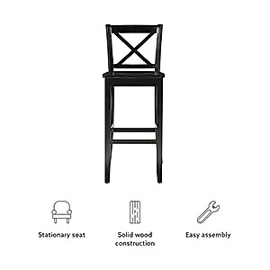 Linon Home Dcor Finished X-Back 30", Black Bar Stool, 16"W x 17.91"D x 42.91"H,