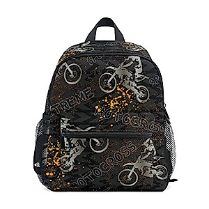 Fisyme Toddler Backpack Motorcycle Vintage School Bag Kids Backpacks for Kindergarten Preschool Nursery Girls Boys, S