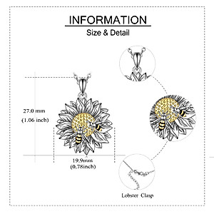 HUKKUN Sunflower Necklace Sterling Silver Sunflower with Bee Pendant Necklace You Are My Sunshine Sunflower Jewelry Gifts for Women