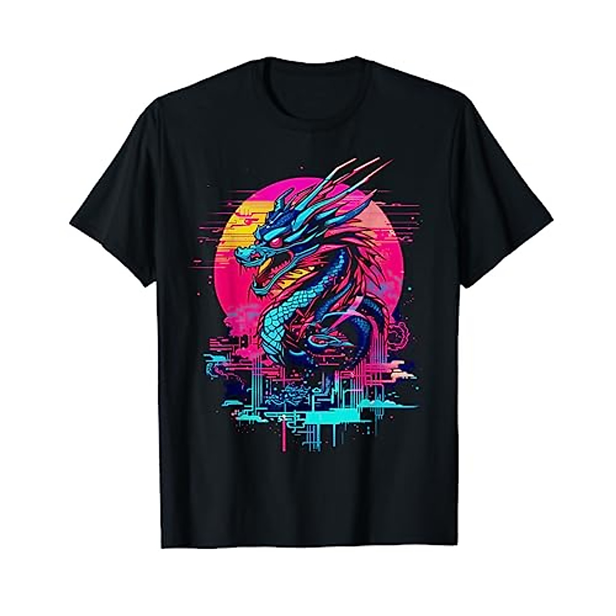 Cyberpunk Dragon Shirt, Retro Futuristic Outrun Synthwave T-Shirt