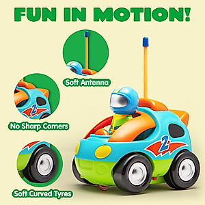 JOYIN 2 Pack Cartoon Remote Control Car, RC Cars with Music & Sound, Treasure Box and Prize for Classroom, Toy for Baby, Toddler, Easter Basket Stuffers and Christmas Birthday Gift for Kids