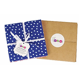 Soimoi Precut 10-inch American Flag Prints Cotton Fabric Bundle Quilting Squares Charm Pack DIY Patchwork Sewing Craft- Red, Blue & White