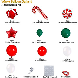 BONROPIN Christmas Balloon Garland Arch kit with Christmas Red White Candy Balloons Gift Box Balloons Red Star Balloons for Xmas Party Decorations