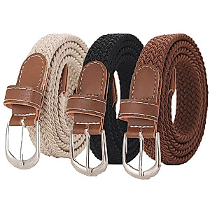 3 pcs Elastic Stretch Woven Belt with Classical Colors for Jeans Braided Belt for Golf Casual Pants (Classical Buckle)