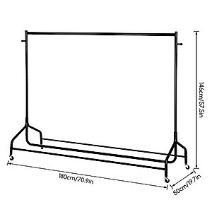 Rolling Clothes Rack, Heavy Duty Single Rolling Clothing Garment Rack Rod Garment Rack Organizer on Wheels with Top Rod Bag Hook