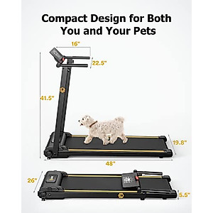 UREVO Folding Treadmill, 2.25HP Treadmills for Home with 12 HIIT Modes, Compact Mini Treadmill for Home Office, Space Saving Small Treadmill with Large Running Area, LCD Display, Easy to Fold (Black)