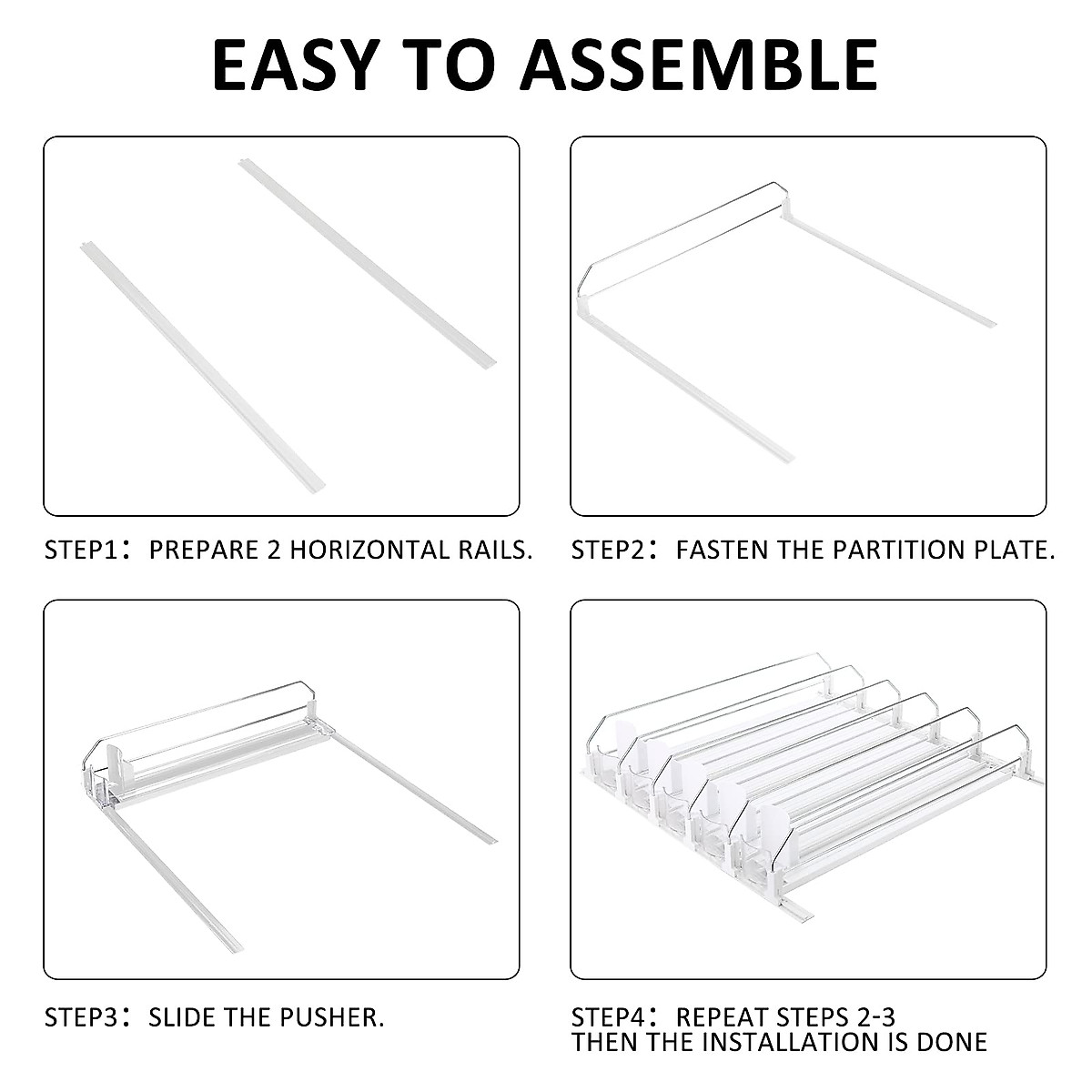 ONCHSH Drink Organizer for Fridge,Soda Can Drink Organizer for Refrigerator,Beer Pop Can Water Bottle Storage for Pantry,Width Adjustable Beverage Pusher Glide (White, 16.4"D - 5 Rows)