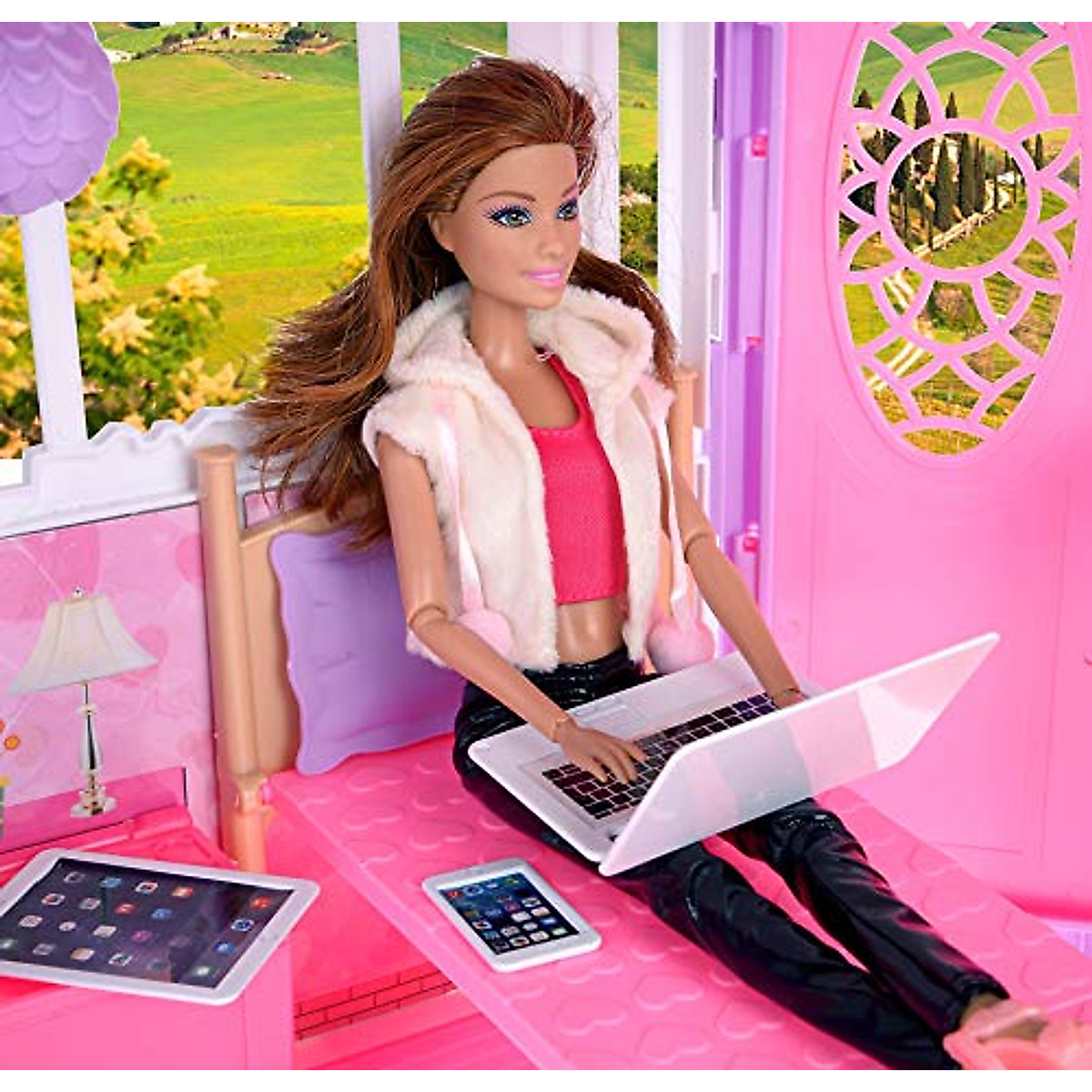 ebuddy 3 PCS Dollhouse Mini Metal Laptop Tablet Cell Phone for 1/6 1/12 Miniatures Play Set