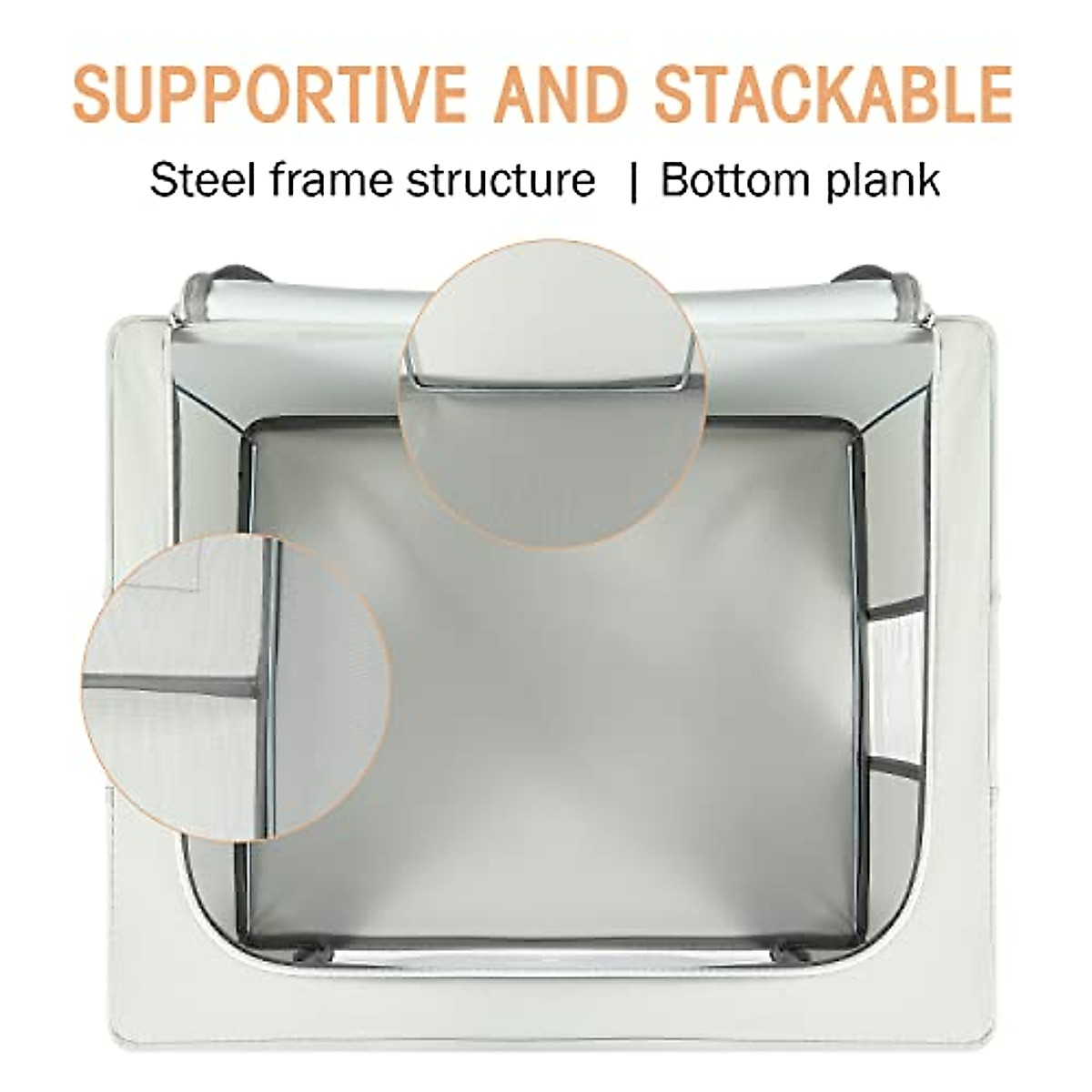 HOUSE AGAIN 3Pcs Clothes Storage Bins, Stackable Shelf Bags/Boxes, Closet Organizers and Storage, Metal Frame Clear Front and Durable Zipper, Bedding, Blankets, Grey(36L)