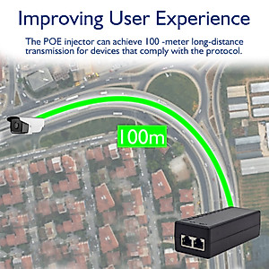 Gigabit PoE+ Injector Ethernet Adapter,10/100/1000Mbps, RJ45 30W, IEEE 802.3af/at Compliant, Up to 328 Feet，Plug & Play