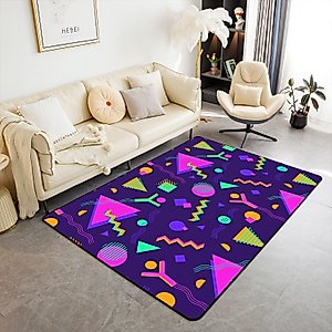 Memphis Area Rug 3x5 Hipster Retro Rug 80s 90s Hip Hop Funky Carpet for Bedside Colorful Pop Art Inspired Watercolor Eighties Memphis Geometrical 80s Non Shedding Decorative Rug