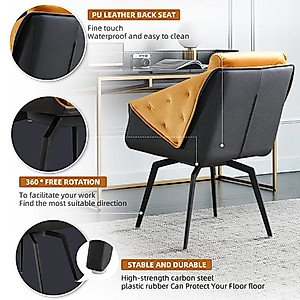 Zerifevni Antique Velvet Accent Chair with Armrest Upholstered Swivel Computer Desk Chair with Arms for Home Office Study Bedroom Armchair(Yellow)