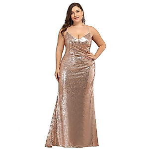 Ever-Pretty Women's Mermaid Spaghetti Straps Plus Size Fall Dresses for Curvy Women Gold US22