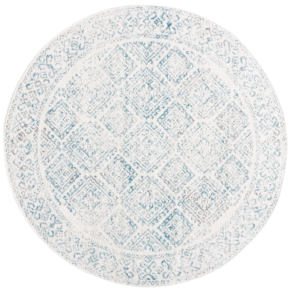 SAFAVIEH Tulum Collection 5' Round Ivory / Turquoise TUL264B Moroccan Boho Distressed Non-Shedding Dining Room Entryway Foyer Living Room Bedroom Area Rug