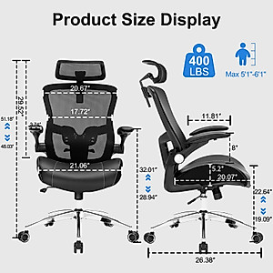 Luckyear Big and Tall Office Chair, 400lbs Heavy Duty Ergonomic Desk Chair with Soft 3D Modeling Foam Cushion Home Office Desk Chairs with Adjustable Headrest Seat Height Executive Computer Task Chair