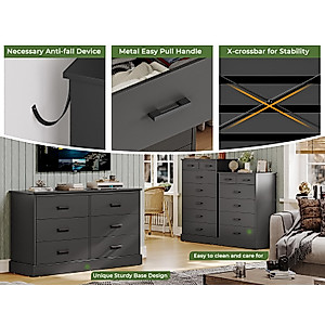 Hasuit Black Dresser for Bedroom, Tall 7 Drawer Dresser with Sturdy Base, Wood Storage Tower Clothes Organizer, Large Storage Cabinet, Chest of 7 Drawers for Closet, Living Room, Hallway