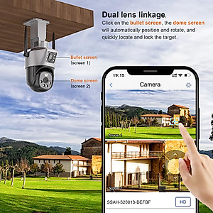 【Dual Lens Linkage】Ctronics Security Camera Outdoor, 2,4/5GHz WiFi Wired PTZ Dual Screen Camera 1080P with Auto Tracking Human Detection 30m Color Night Vision Two-Way Audio IP66