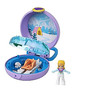 Polly Pocket Polly Snow Cabin Compact with Removable Snowmobile, Bunny Figure, Photo Customization, Micro Polly Doll & Sticker Sheet; for Ages 4 Years Old & Up