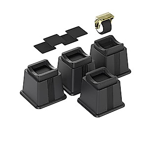 Nachell Bed Furniture Risers 4 Pack Bed Lift Risers Elevation in Height 5" Heavy Duty Rectangle Riser Blocks for Caster Wheels or Posts of Bed Table Couch Support up to 2500 lbs. (Black, 5 Inch)