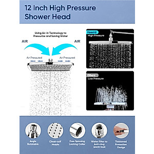 Heemli 12 Inch Rain Shower Head - High Pressure Shower Head, Dual Shower Heads with 8 Modes Handheld Spray Combo - Upgrade Extension Arm Height Adjustable, Chrome