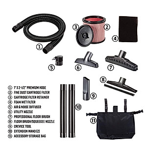 Vacmaster - Beast Professional Series 14 Gal. 6.5 HP Steel Tank Wet/Dry Vac with Cart & Workshop Wet Dry Vacuum Accessories WS25022A Extra Long Wet Dry Vacuum Hose