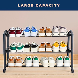happhom Shoe Rack, 3-Tier Expandable Shoe Rack for Closet Floor, Shoe Organizer, Space Saver Shoe Shelf with Smart Design, Small Shoe Rack for Entryway, Cabinet and Small Spaces, Dark Grey (CSR-02)