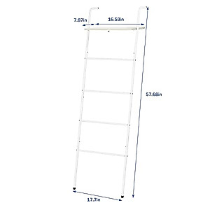 Farmhouse Blanket Ladder, Ladder Towel Rack Decorative Towel Ladder with Storage Shelf, Rustic Blanket Ladder Shelf for Living Room, Blanket Storage Rack, White